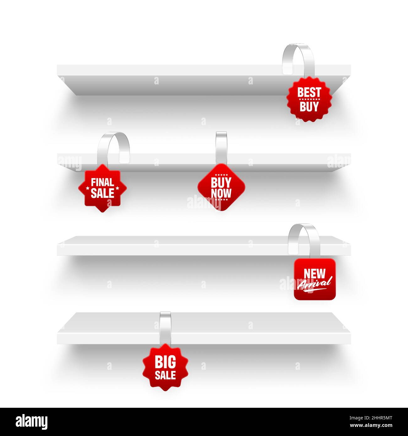 Store shelves and supermarket promotional wobblers isolated on white ...