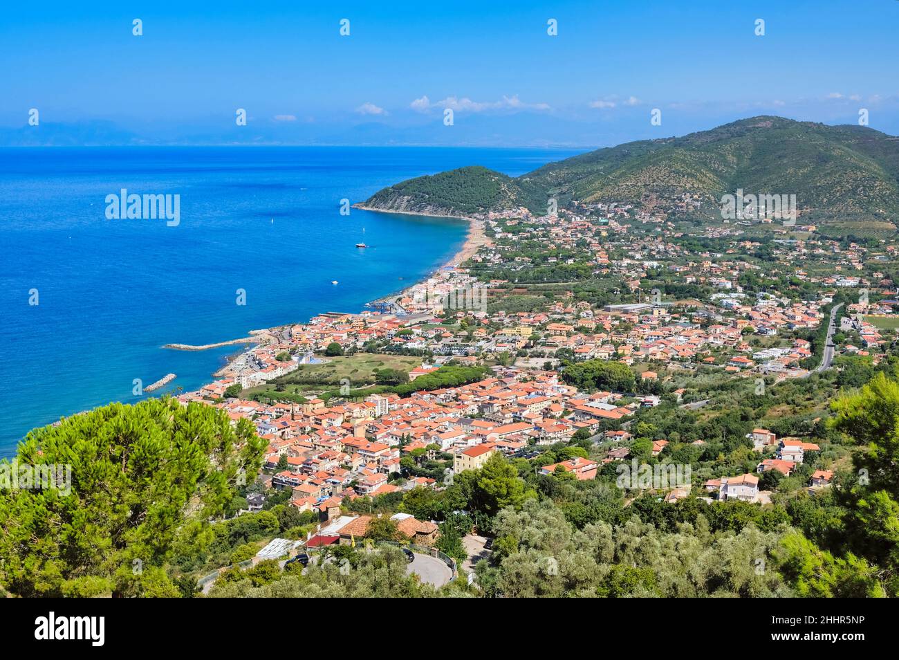 Panoramic view of the Cilento coast from the square of the historic ...