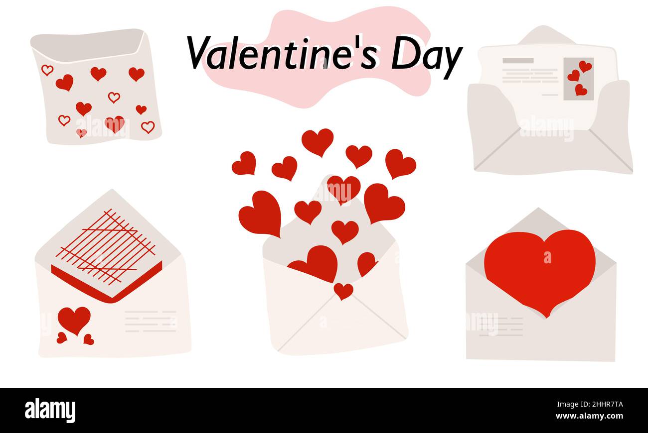 A set of items for ValentineDay. Envelopes, valentines, letters. In ...