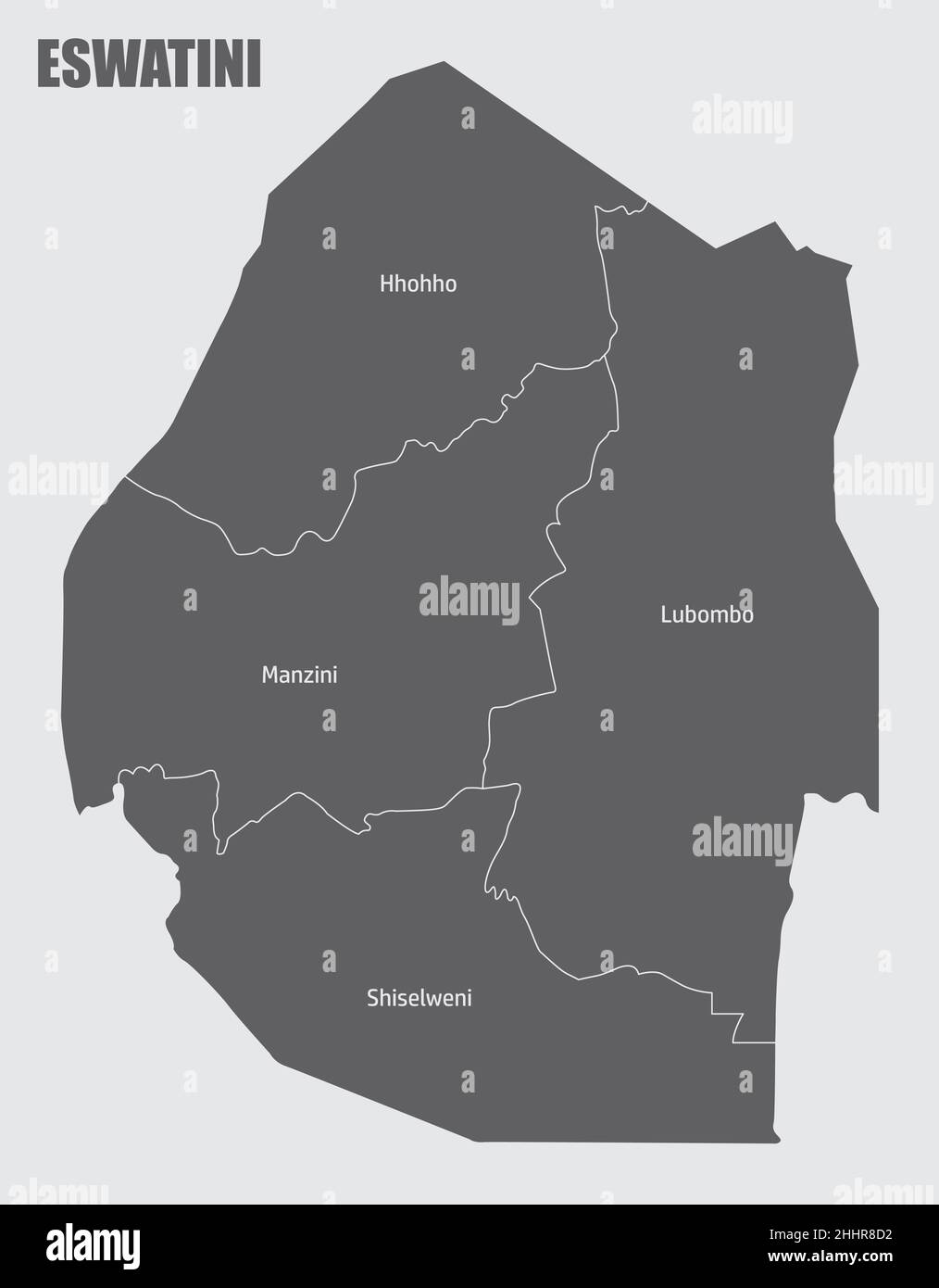 Eswatini administrative map. Isolated map with labels Stock Vector ...