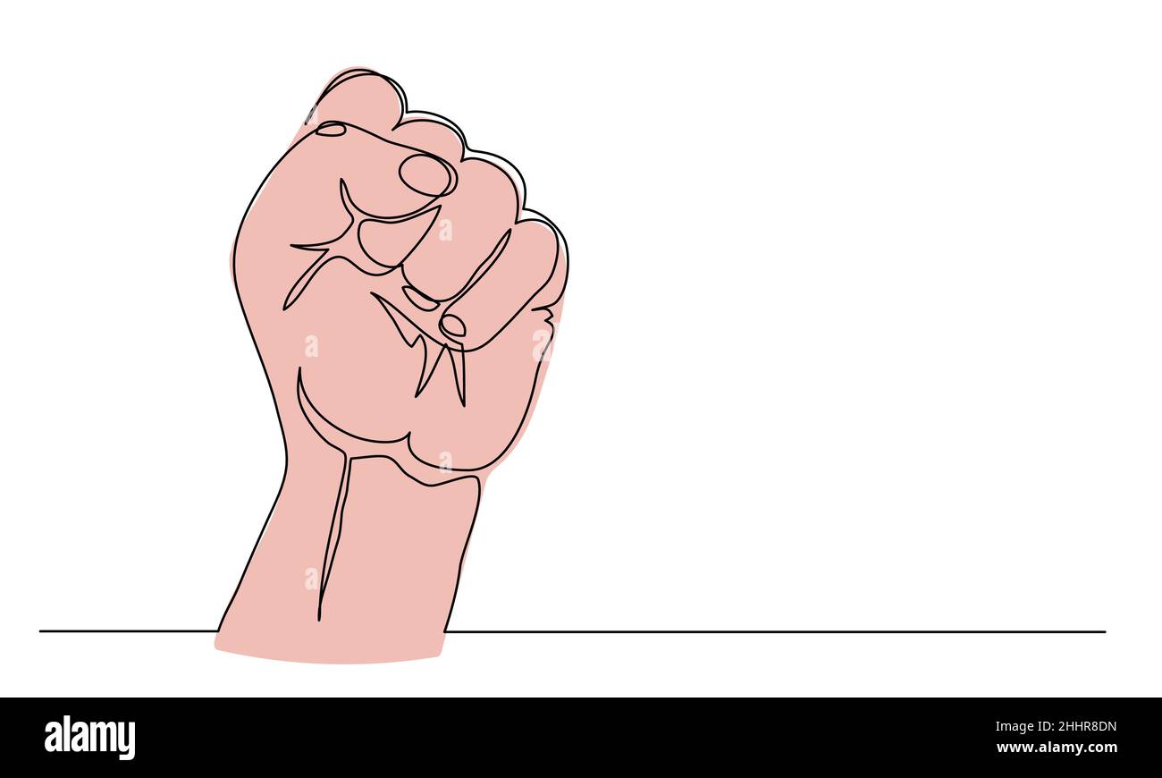 Fist Up Hand Gesture One Continuous Line Art Drawing Vector