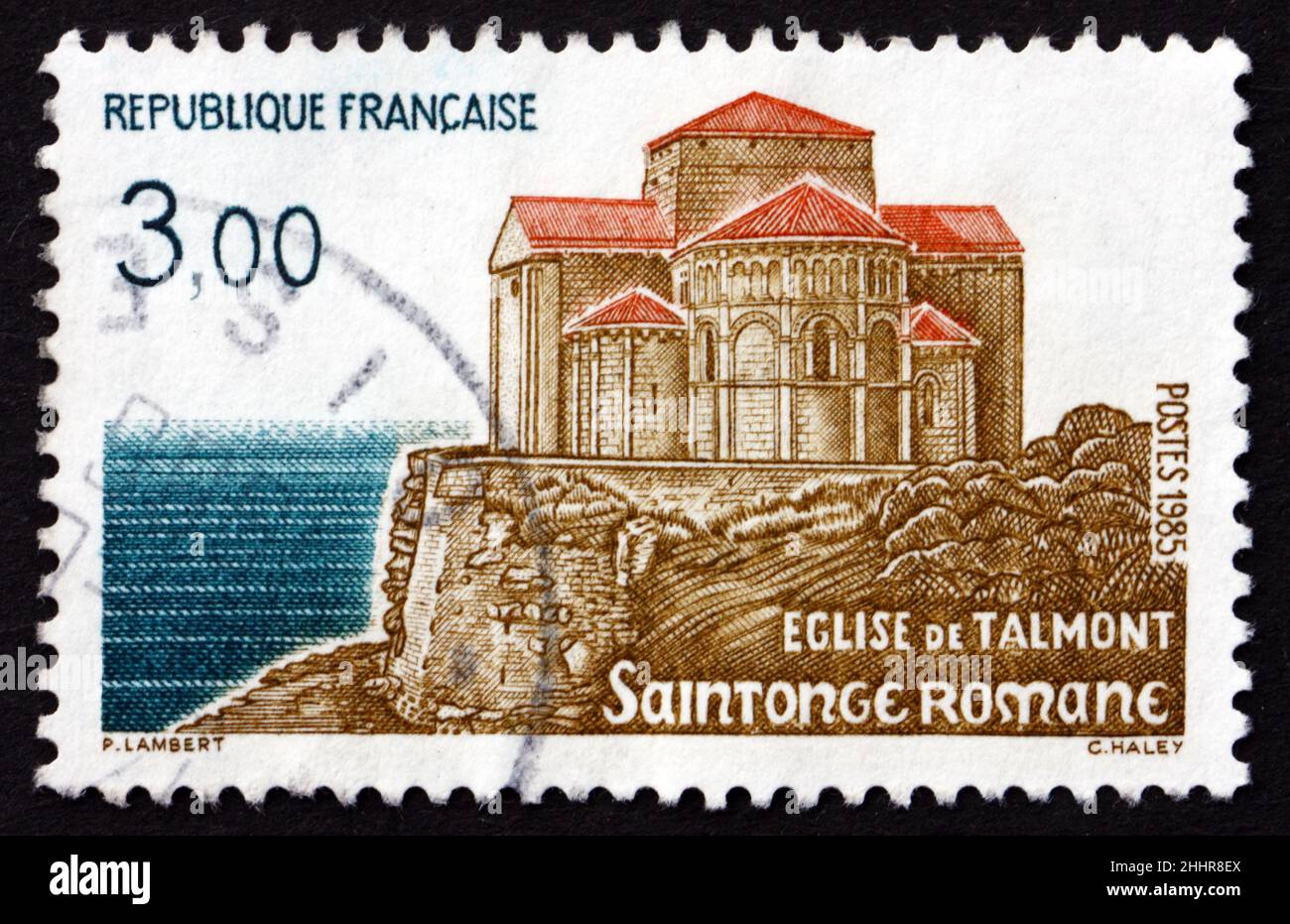 FRANCE - CIRCA 1985: a stamp printed in the France shows Talmont Church ...