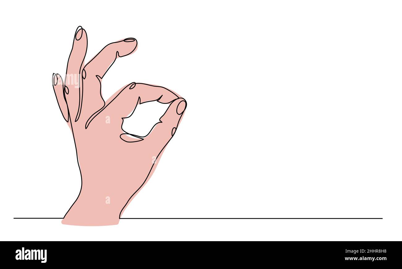 Okay Ok Hand Gesture One Continuous Line Art Drawing Vector
