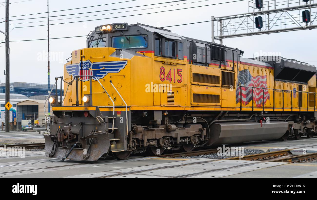 Seattle - January 22, 2022; Union Pacific freight train passes ...