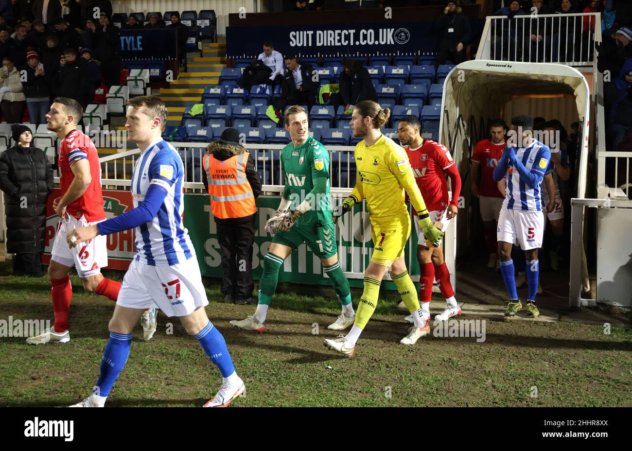 Hartlepool United and Charlton Athletic players walk out to start the ...