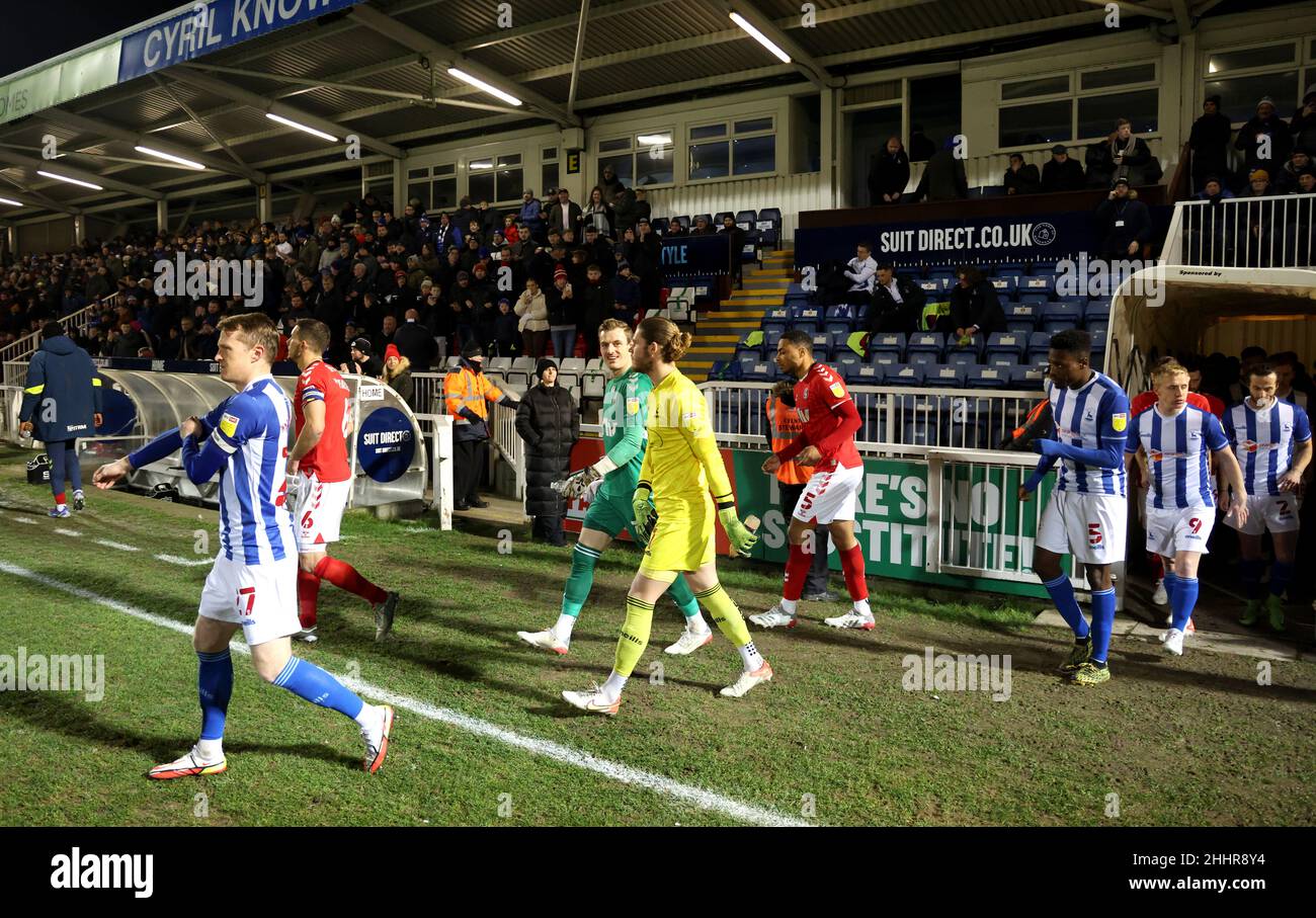 Hartlepool United and Charlton Athletic players walk out to start the ...
