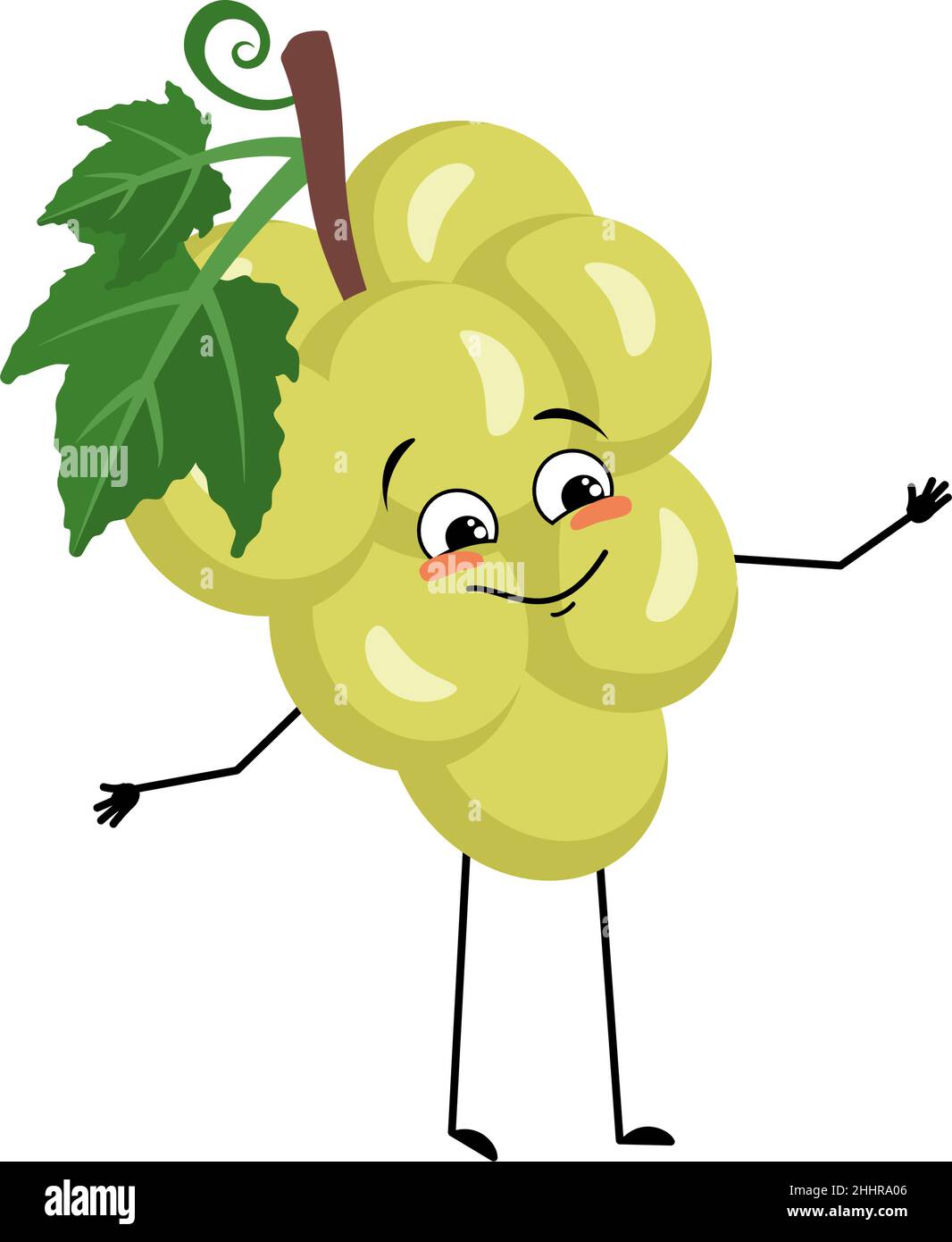 Grape character with happy emotion, joyful face, smile eyes, arms and ...