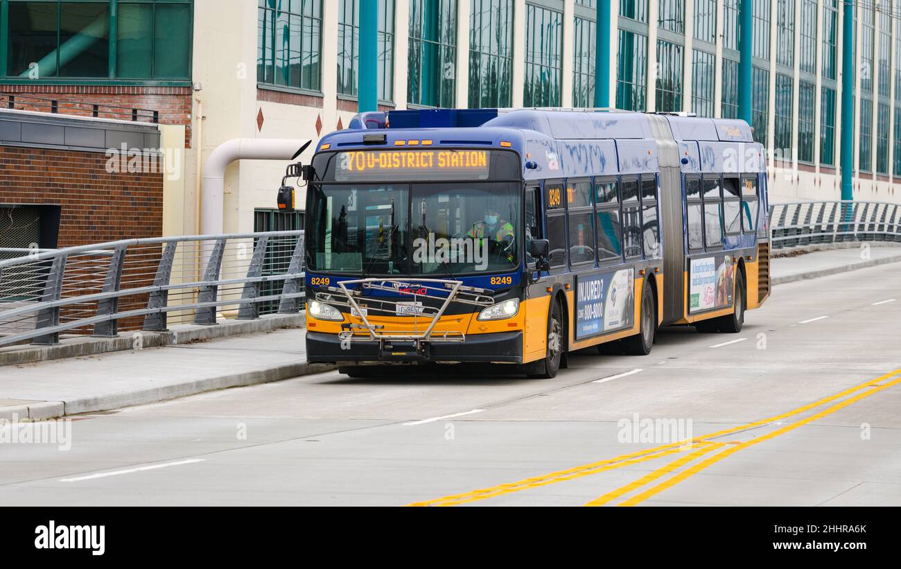 Seattle - January 23, 2022; Seattle Metro articulated bus with service ...