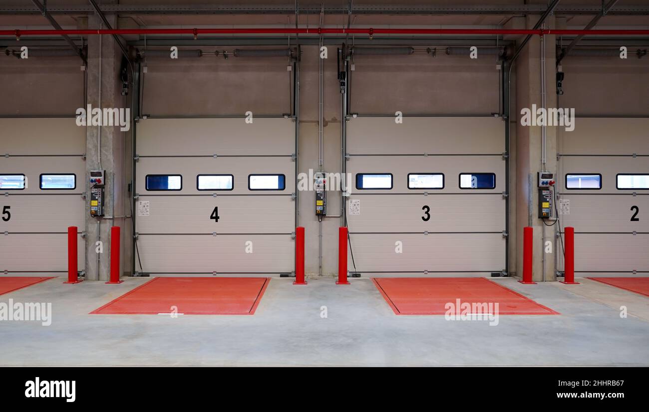 hall gate in logistics warehouse from inside - Ramp gate Stock Photo ...