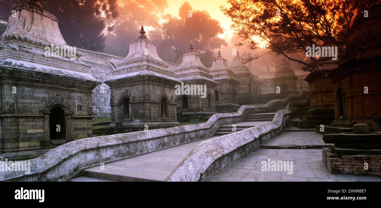 Row of Shiva Hindu Temples at sunrise, Pashupatinath Hindu Temple ...