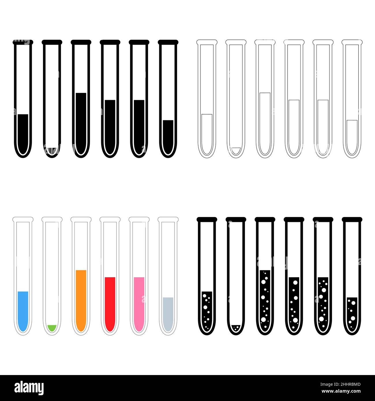 Chemical test tubes vector icons set of different types of flasks ...