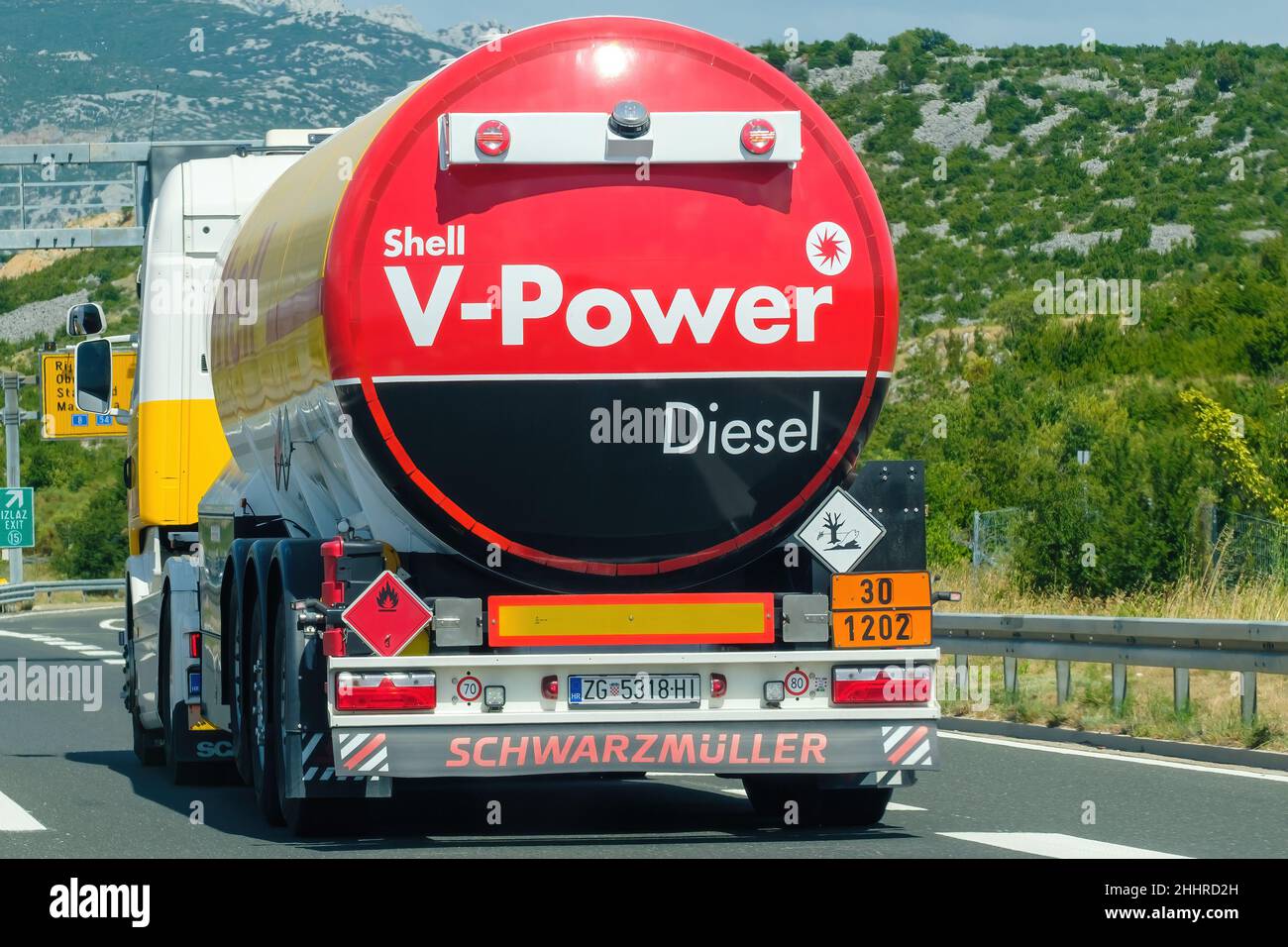 Shell V Power Diesel tanker transports gasoline on the highway with ...