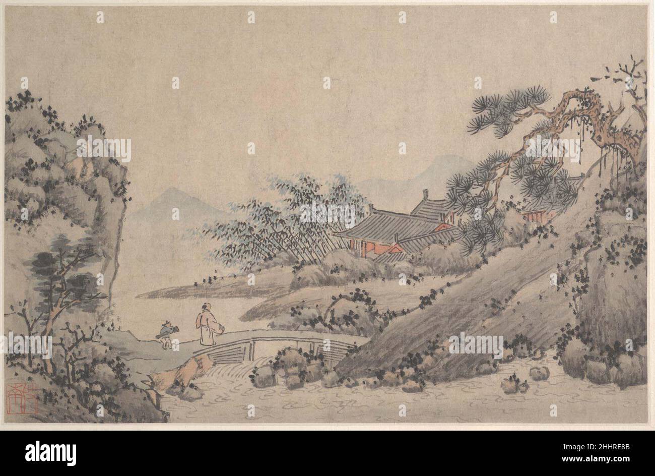 Landscape with Man Crossing Bridge Attributed to Shen Zhou Chinese ...