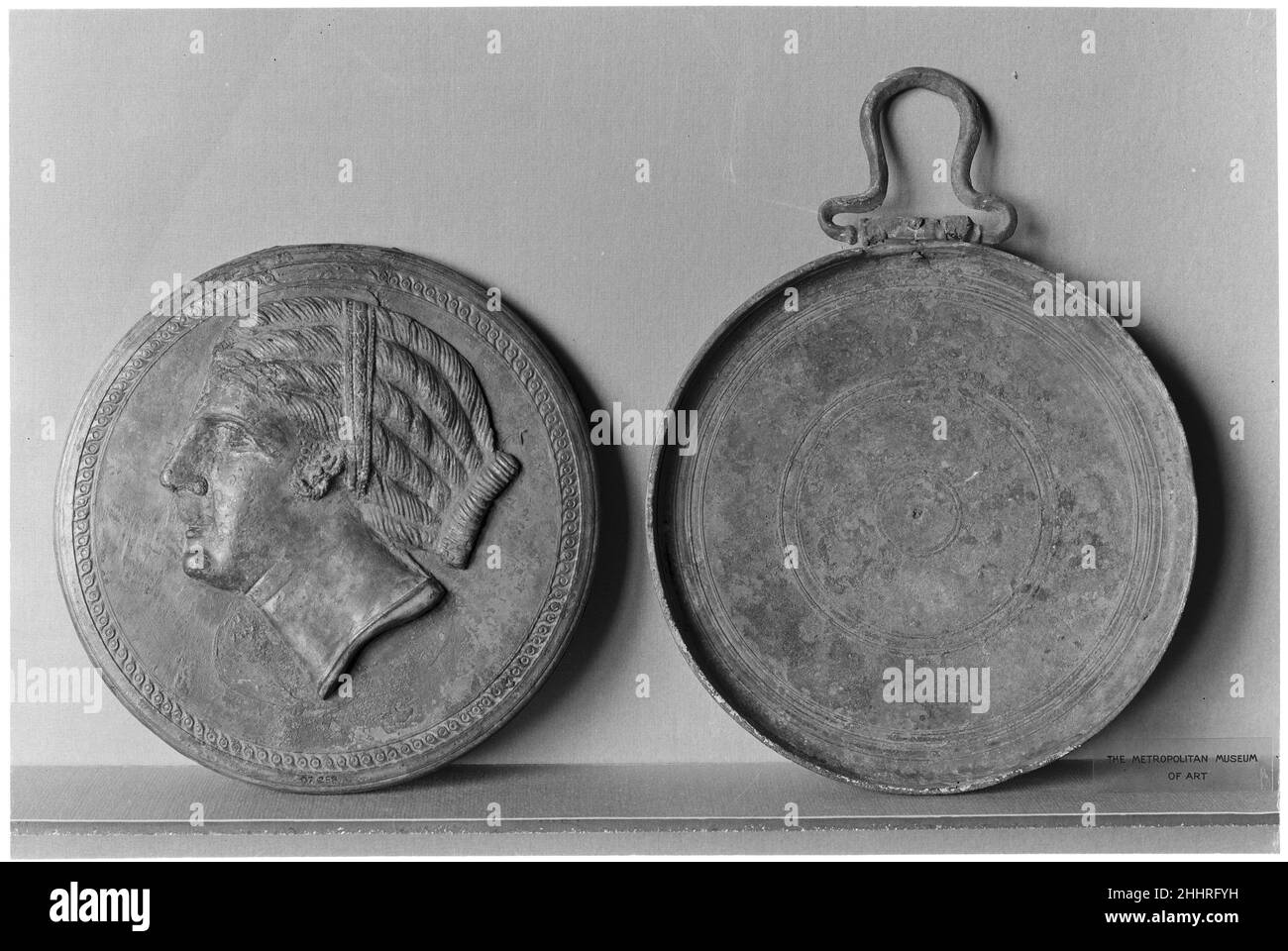 Bronze box mirror mid-4th century B.C. Greek In relief, head of woman ...