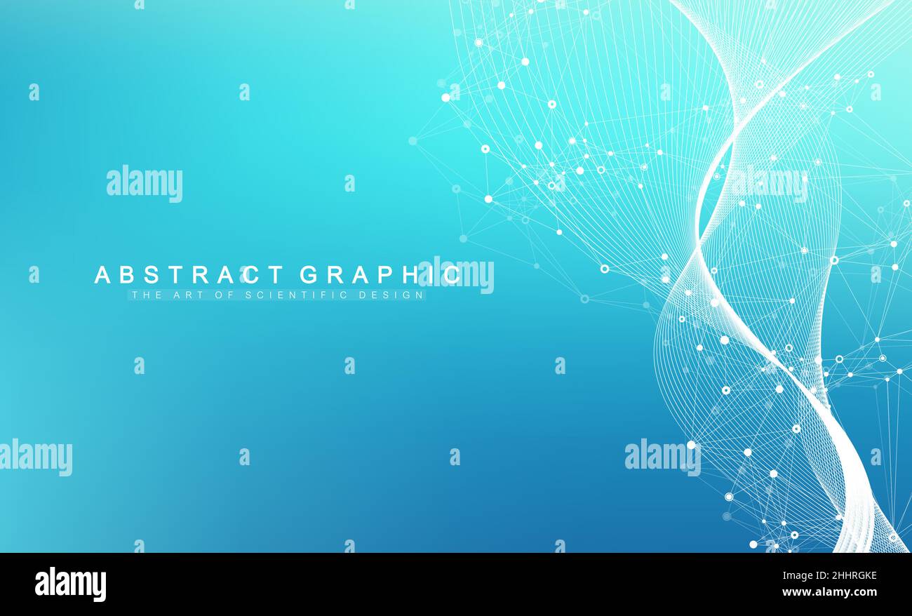 Digits abstract background with connected line and dots, wave flow. Digital neural networks ...