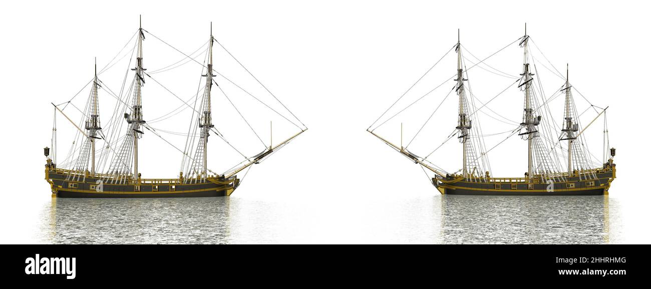 Two Licorne ships on the water - 3D render Stock Photo - Alamy
