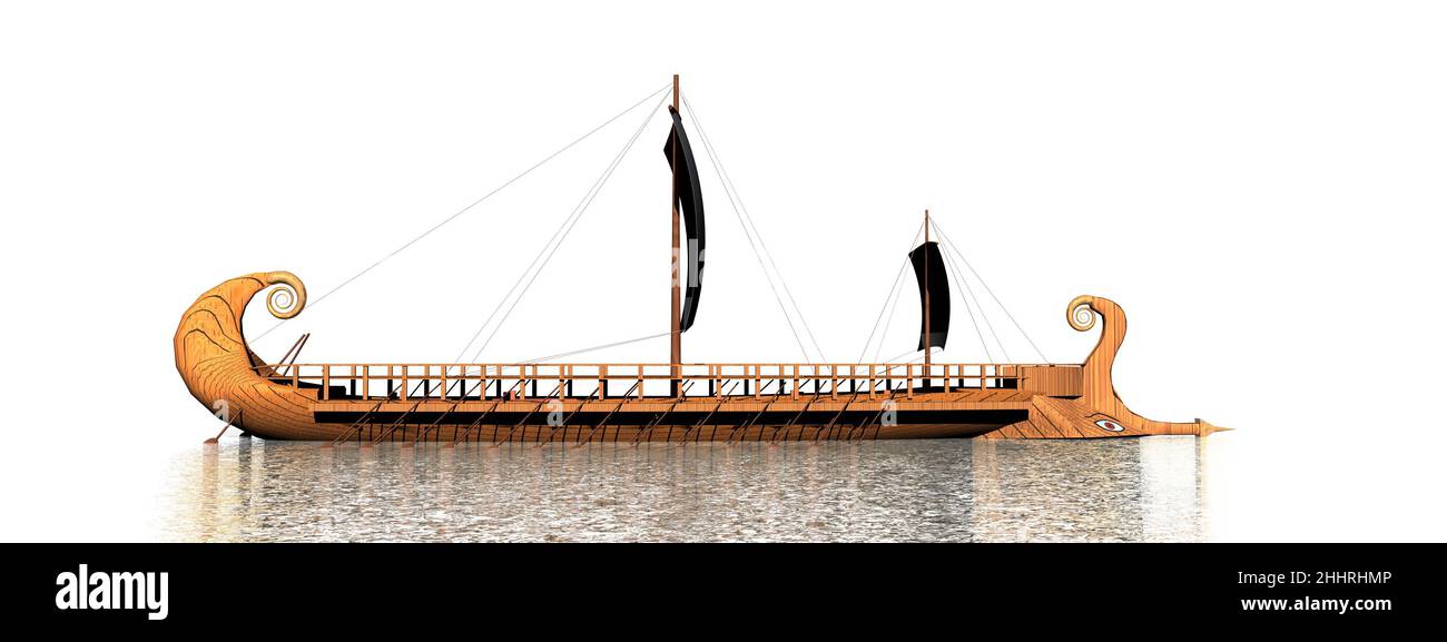One greek trireme boat on the water - 3D render Stock Photo - Alamy