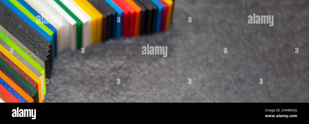 Multi-colored samples of organic glass. Colorful acrylic sheets plastic ...