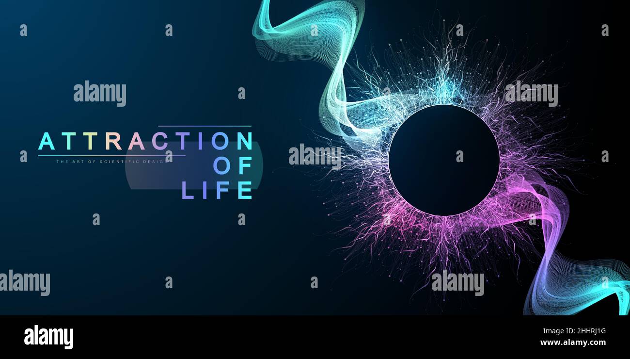 Attraction of life. Colorful abstract small particles and lines under ...