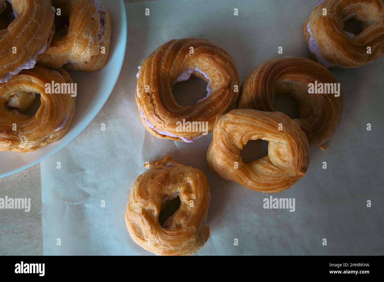 baked rustic bagels with cottage cheese filling Stock Photo - Alamy