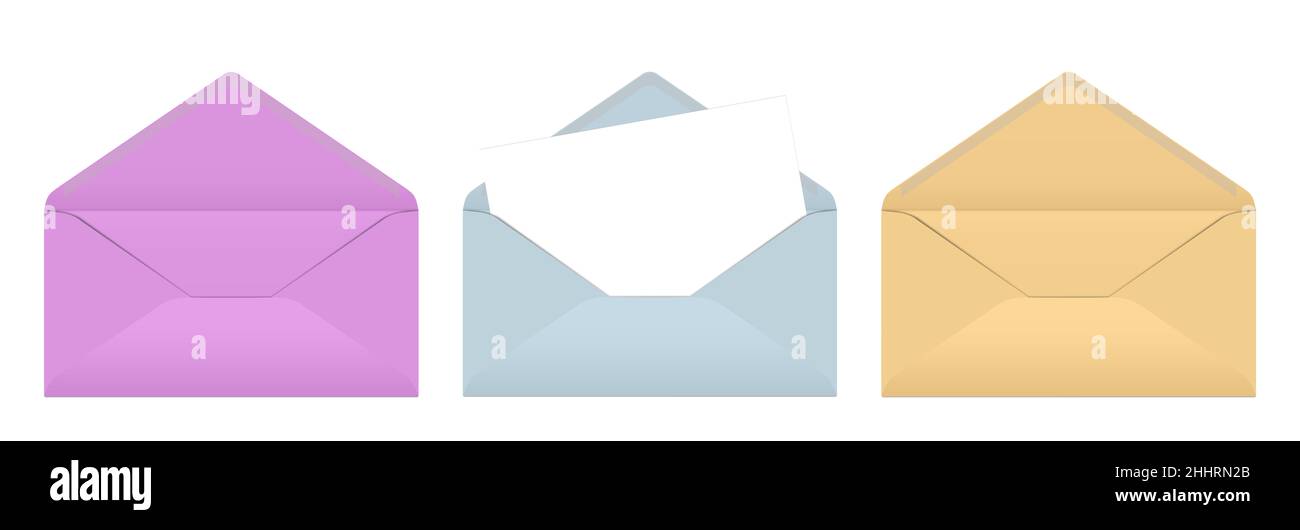 Three colorful envelopes against white background, 3D illustration ...