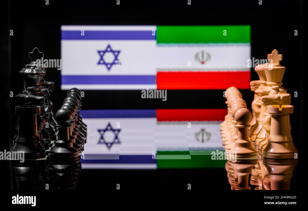 Conceptual image of war between Israel and Iran using chess pieces and ...