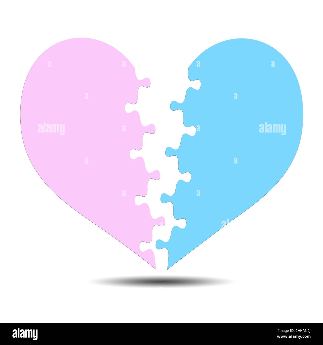 Two heart pieces in puzzle shape against white background, illustration ...