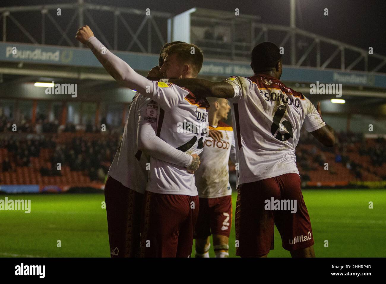 Matty Daly #25 of Bradford City celebrates his goal to make it 0-1 ...