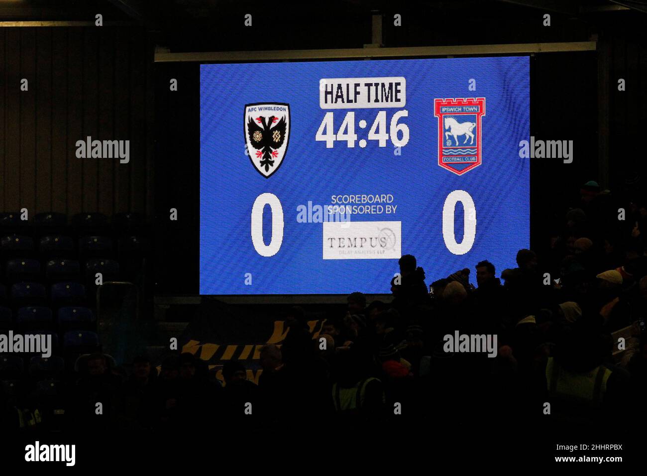 London, UK. 25th Jan, 2022. Referee, Lee Swaby blows for half time with ...