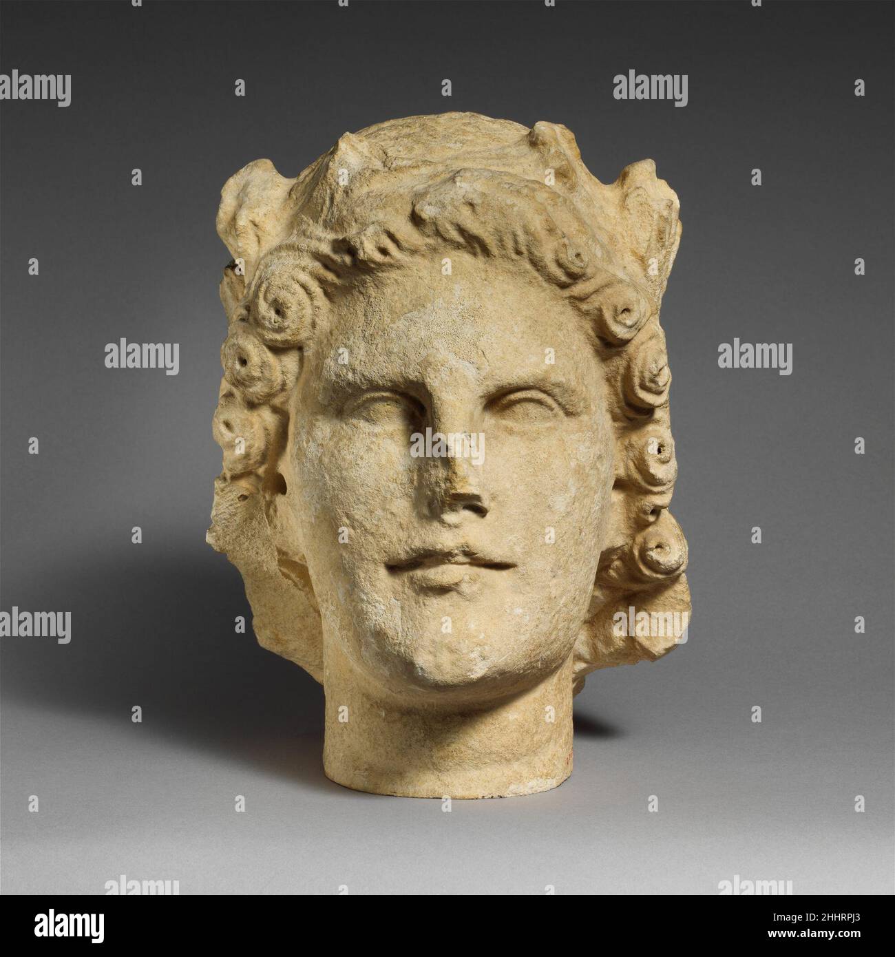Limestone head of Apollo 3rd–1st century B.C. Cypriot The face is ...
