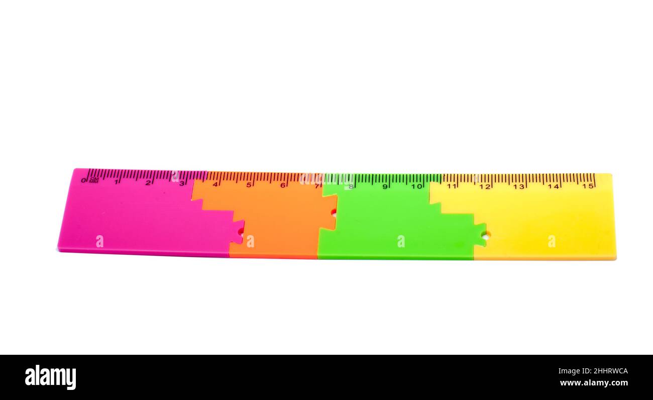 colorful plastic ruler in different color isolated on the white Stock ...