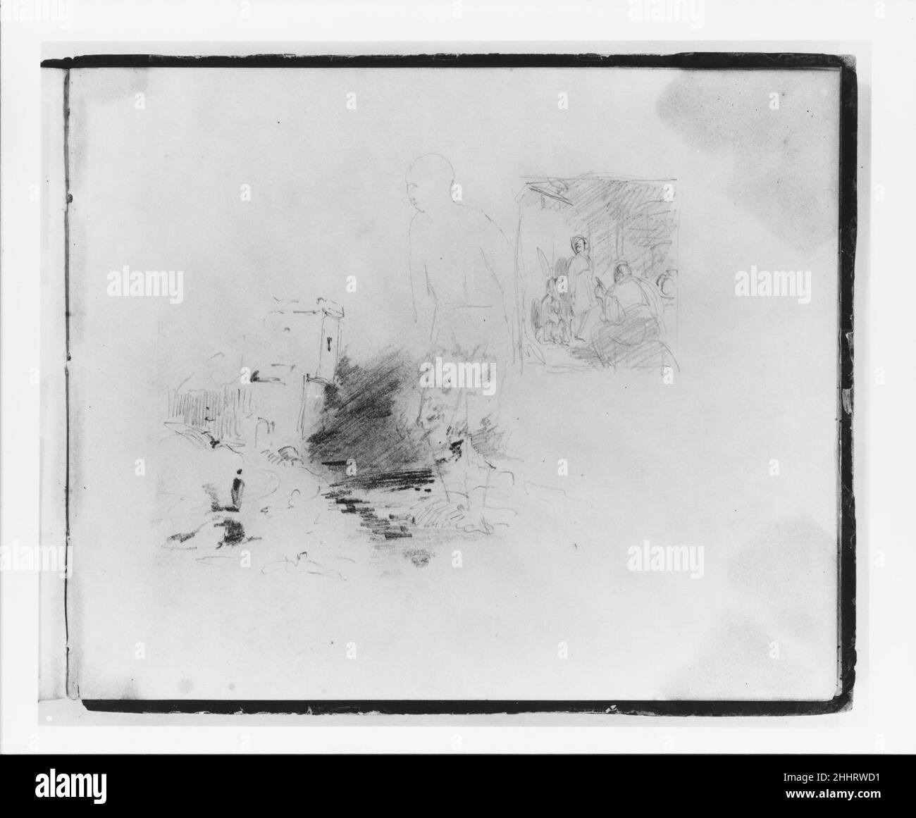 Three Studies: Standing Figure Facing Left; Interior with Two Figures ...