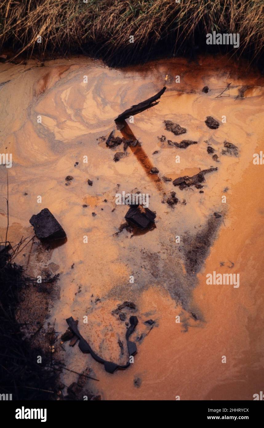 Polluted water in the River Don at Canklow, between Sheffield and ...