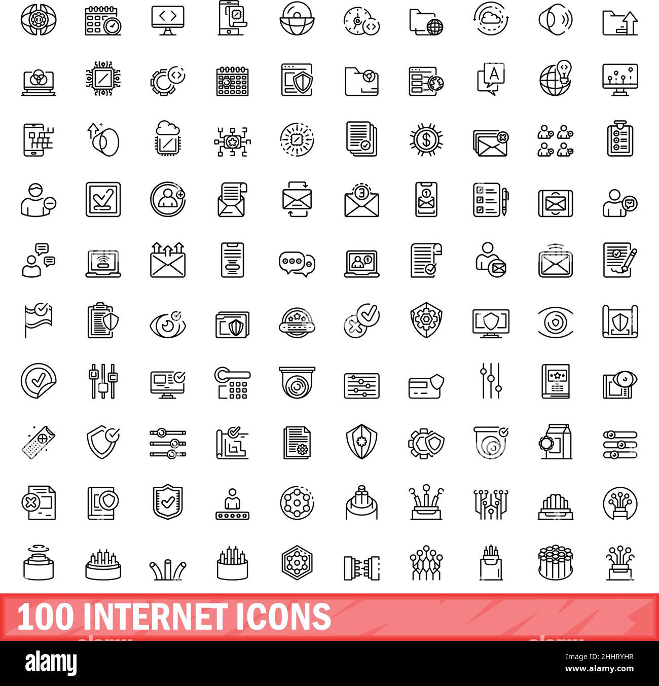 100 internet icons set. Outline illustration of 100 internet icons ...