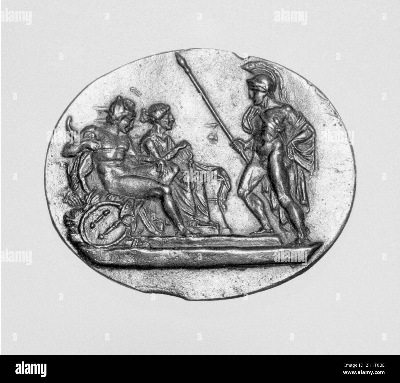 Warrior standing before a seated couple 18th century Italian. Warrior ...