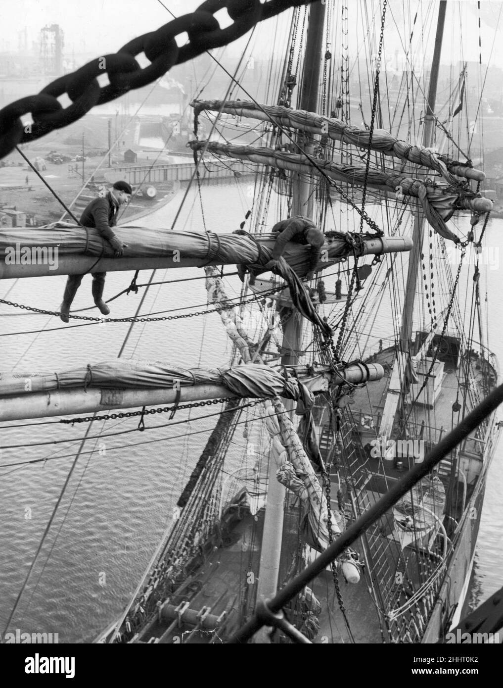 Sailing boat in a British Port during World War Two. 9th February 1940 ...