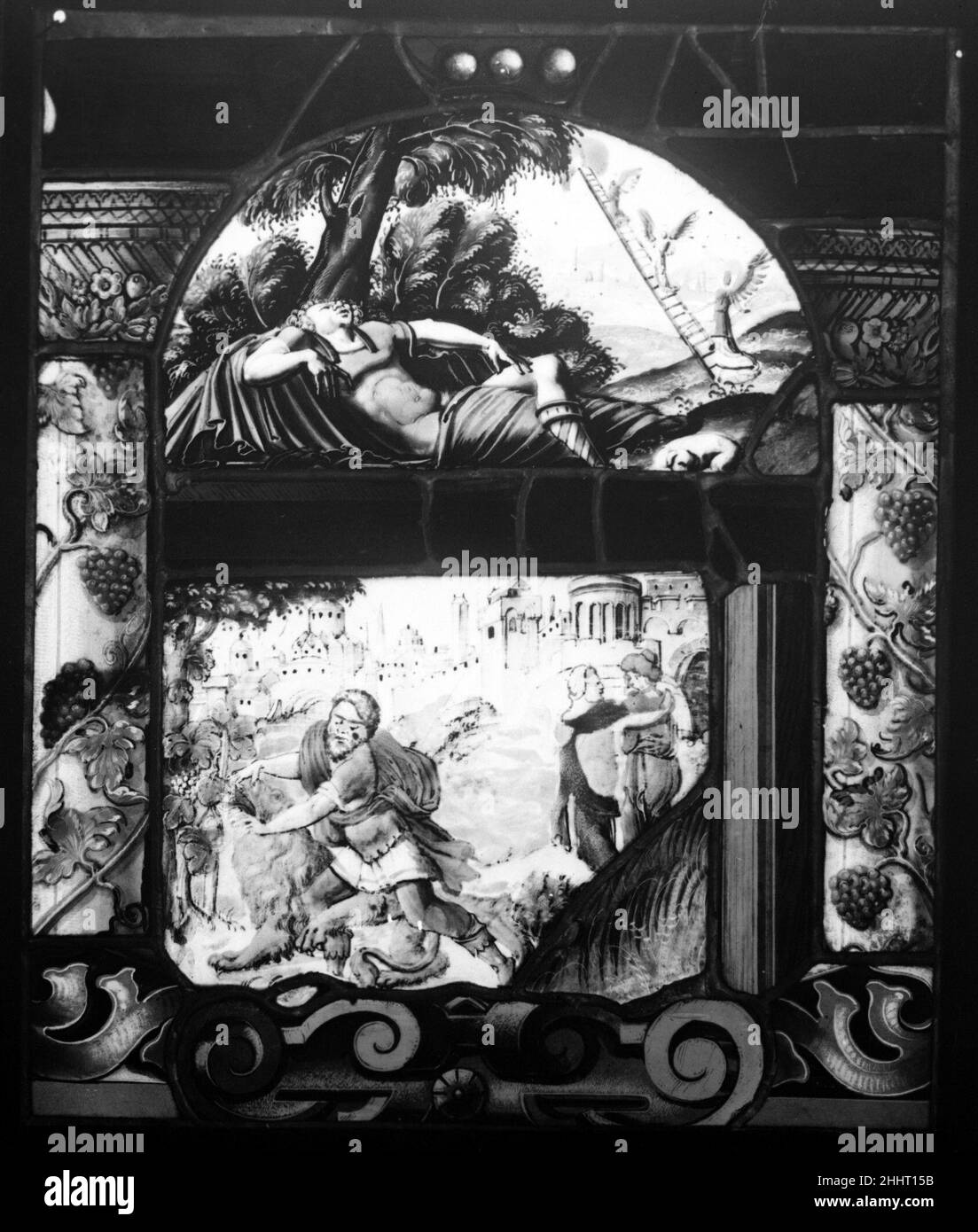 Samson slaying the Lion; Jacob's Ladder 16th century One panel ...