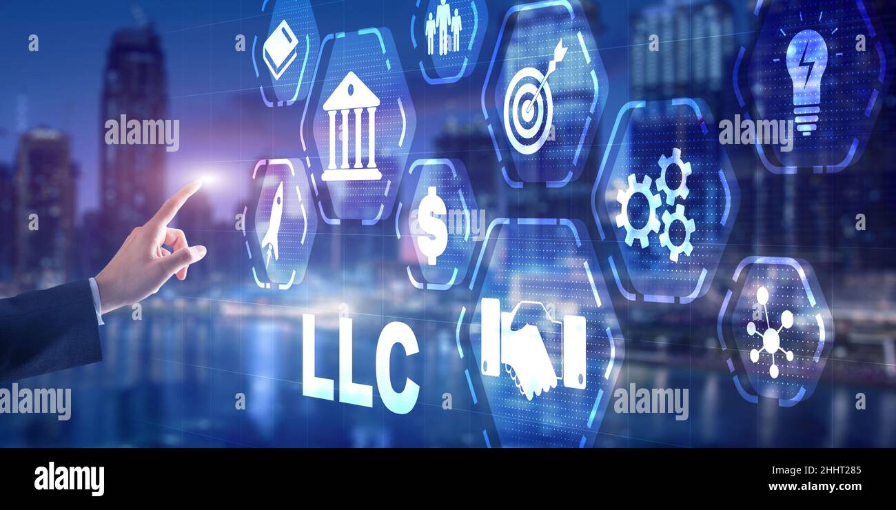 Limited Liability Company concept. Businessman touched LLC on virtual ...
