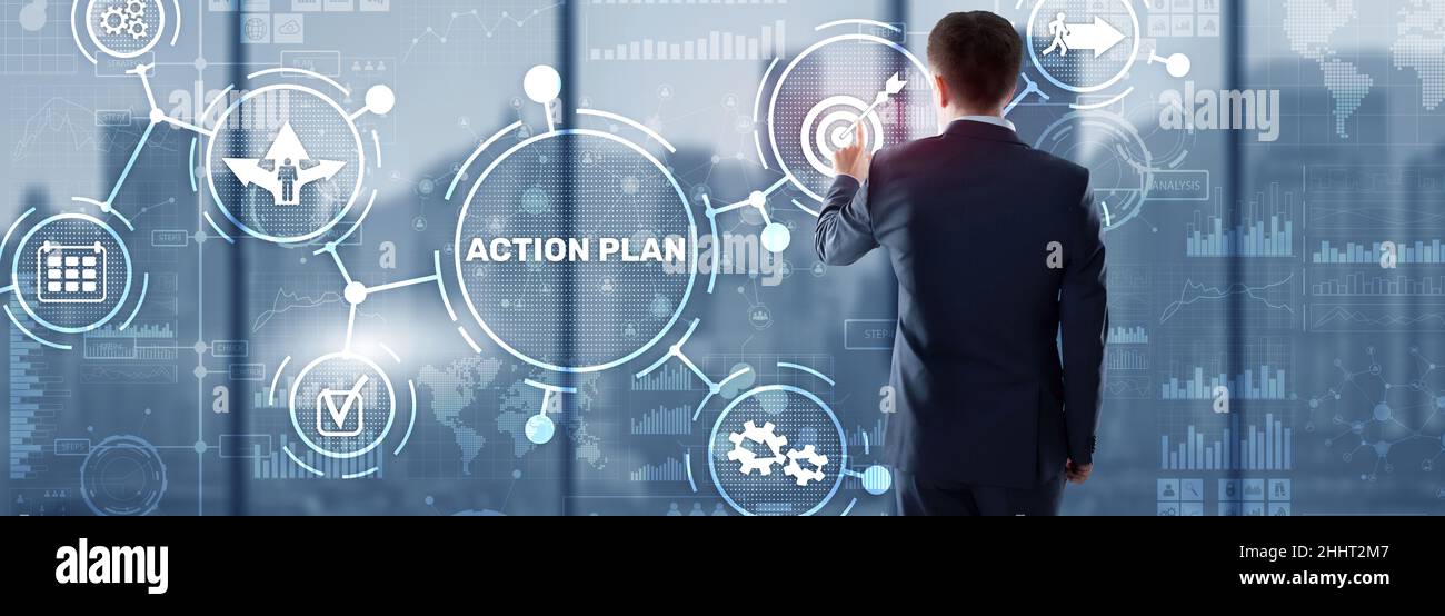 Business Action Plan strategy concept on virtual screen. Time ...