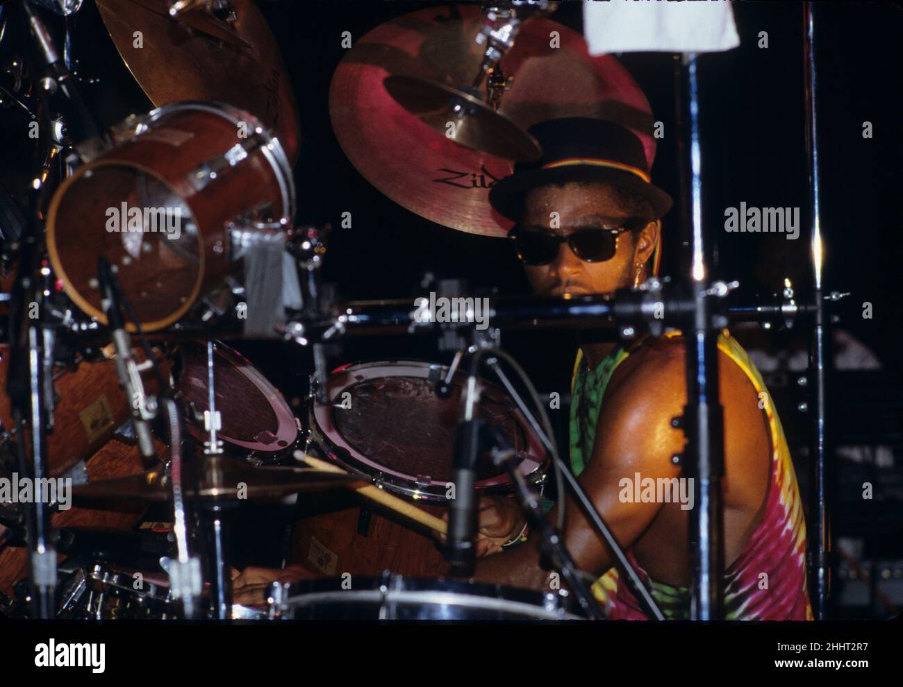 Drummer of the Jamaican Reggae singerJimmy Cliff playing live at the ...