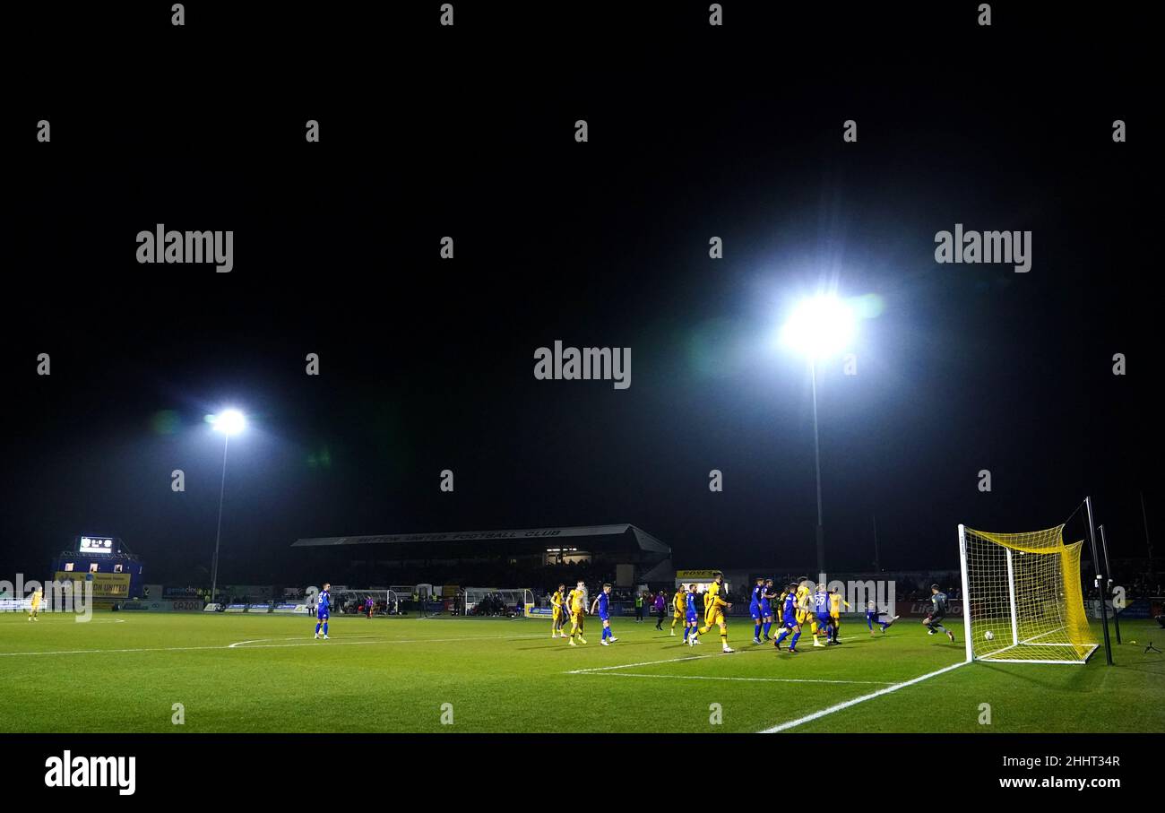 Sutton United's Craig Eastmond scores their side's first goal of the ...