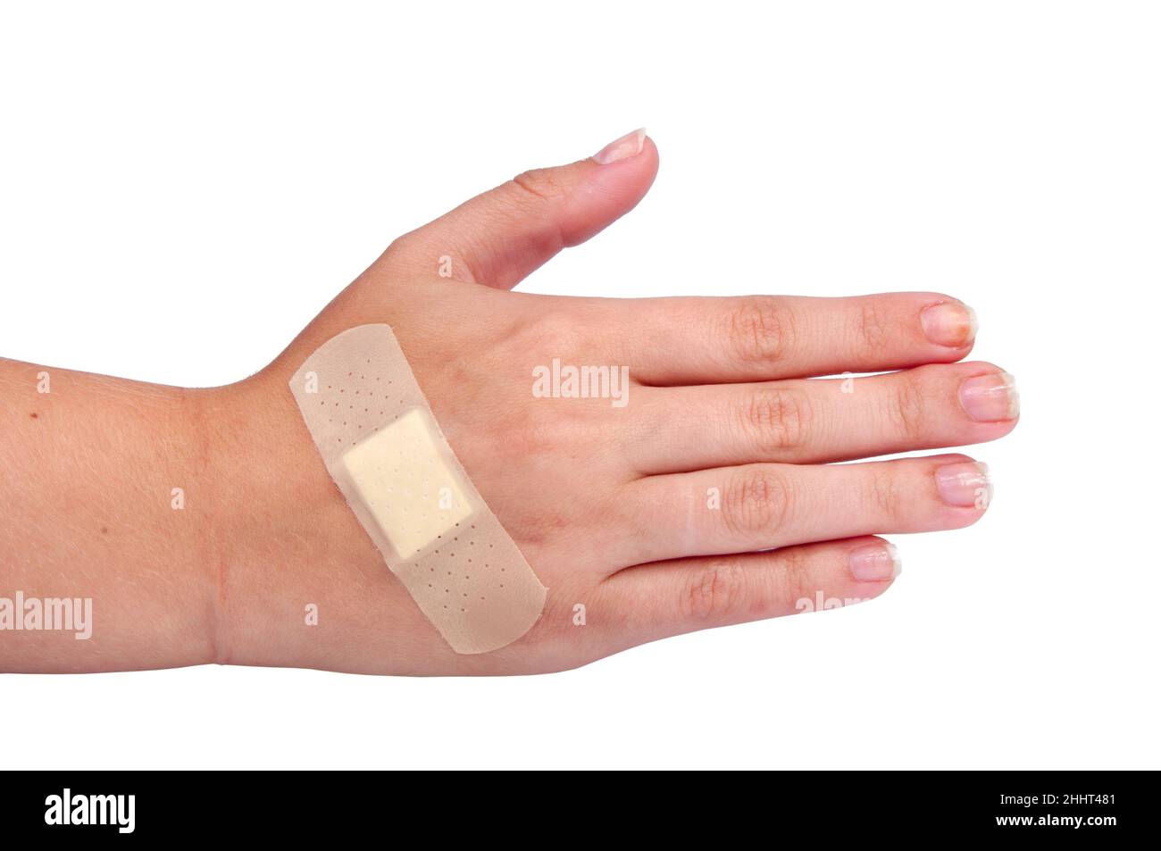 medical plaster or patch on hand isolated on the white Stock Photo - Alamy