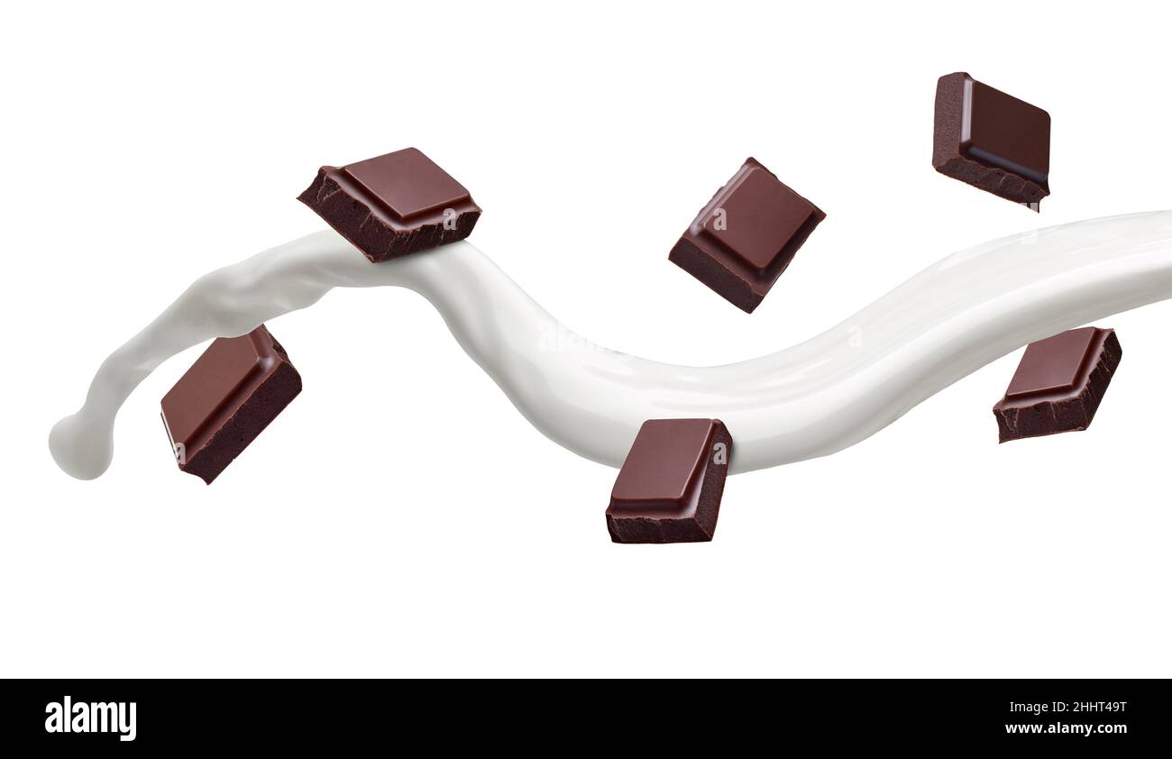 chocolate piece milk splash flow Stock Photo - Alamy