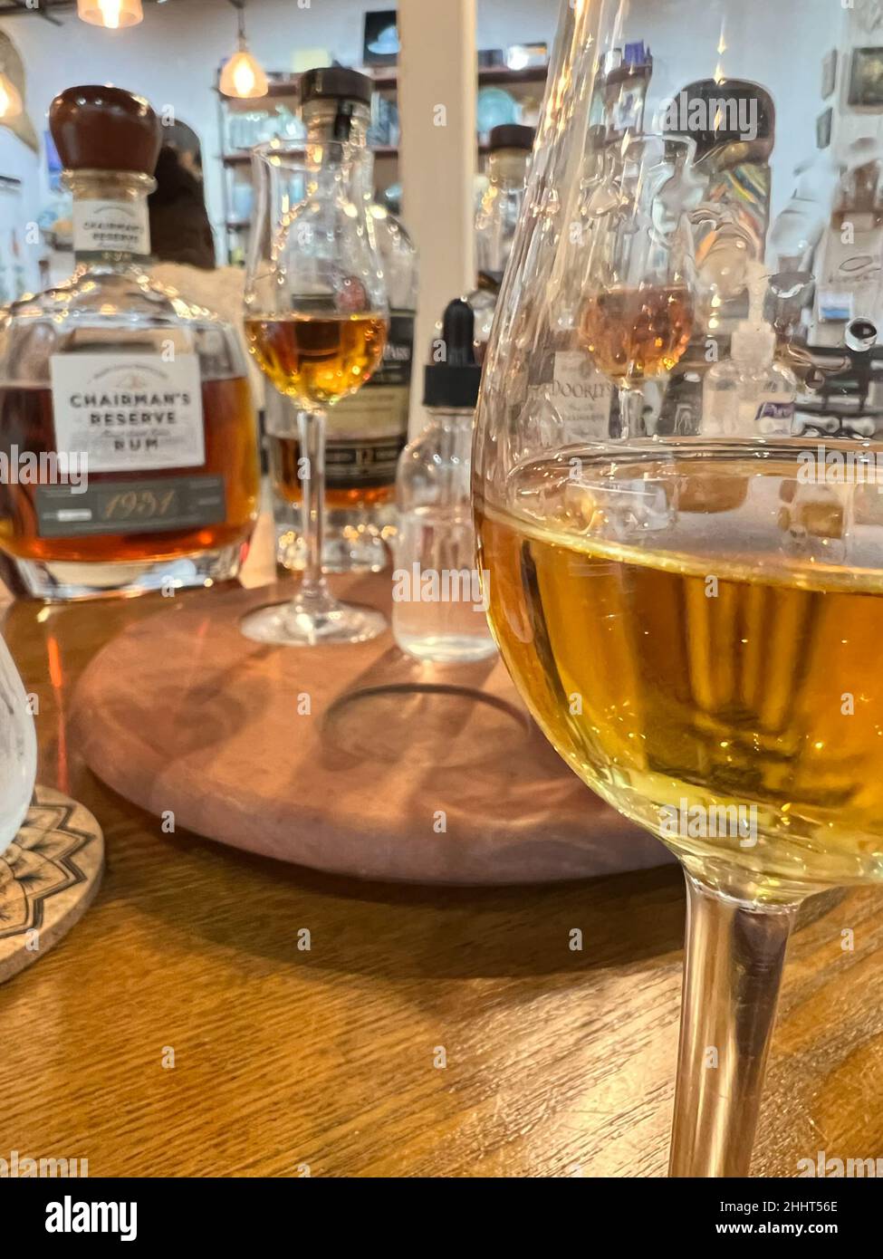 Rum tasting flight at the Rum Room cocktail bar in St. John USVI Stock ...