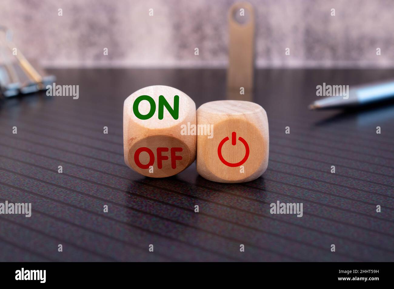 Light switch with on off word on green background Stock Photo - Alamy