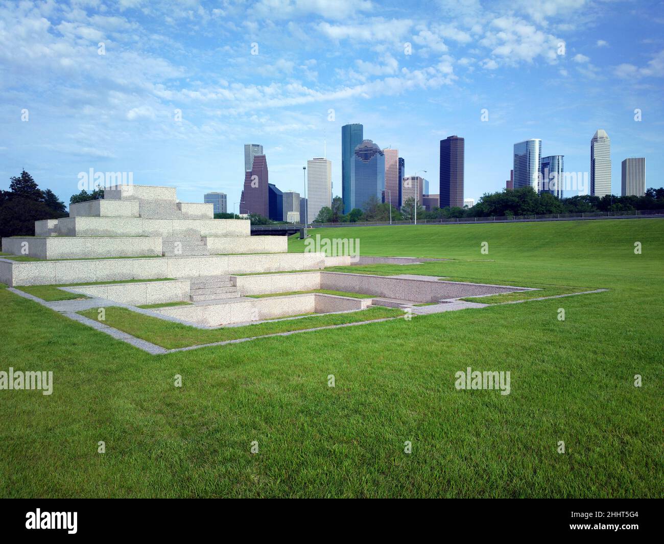 Houston Police Officers' Memorial and skyline of Houston, Texas. This ...