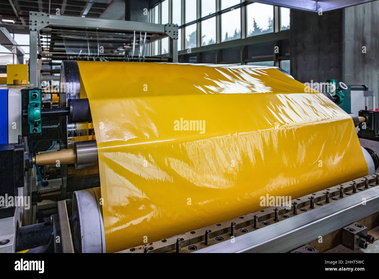 Tape production factory. Laminating and rewinding kind of protective ...
