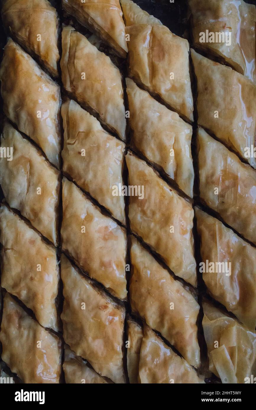 top down of homemade Baklava cut into diamond shapes Stock Photo - Alamy