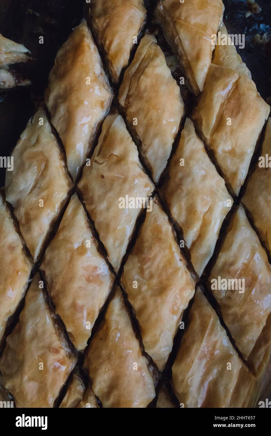 top down of homemade Baklava cut into diamond shapes Stock Photo - Alamy
