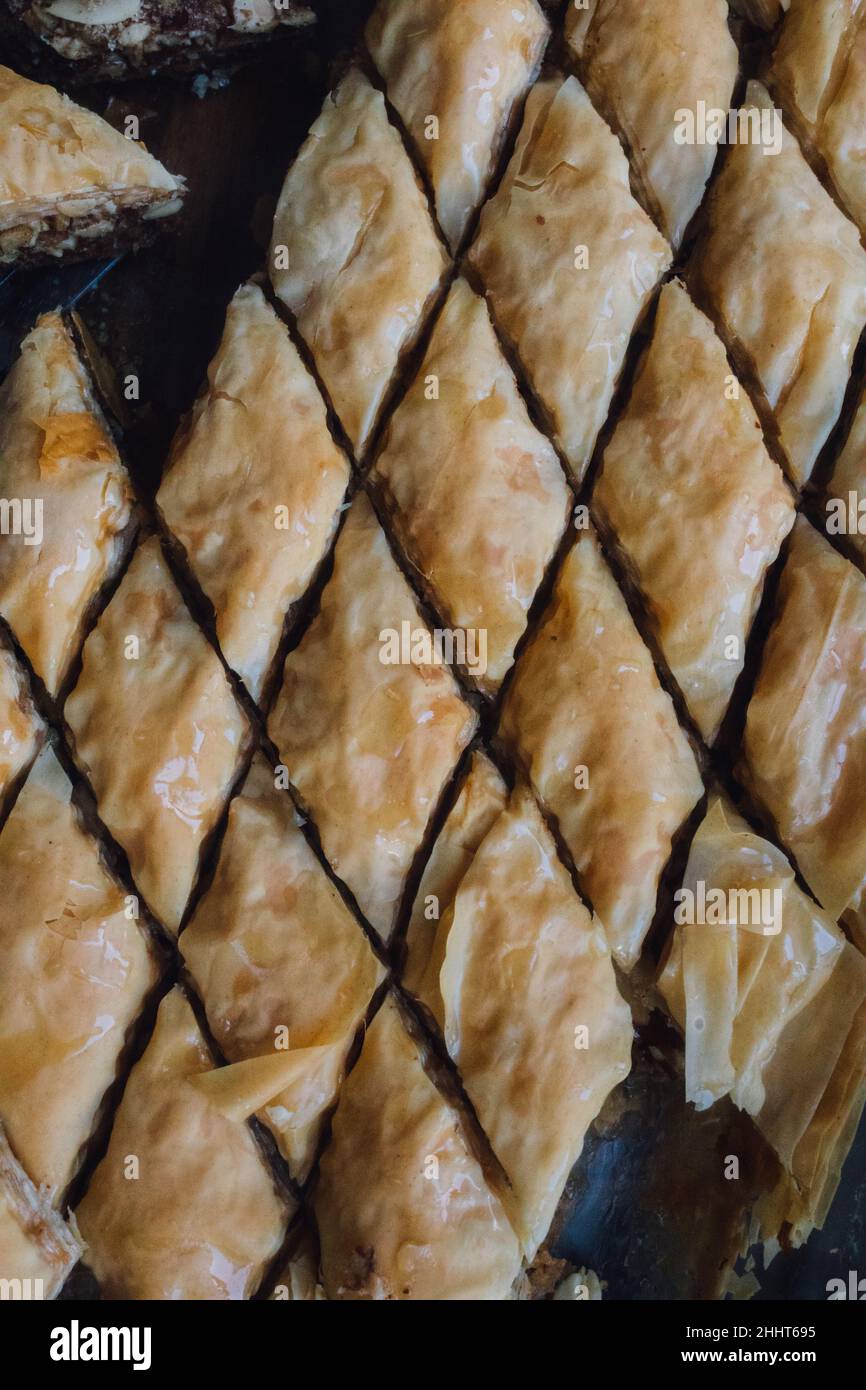 top down of homemade Baklava cut into diamond shapes Stock Photo - Alamy